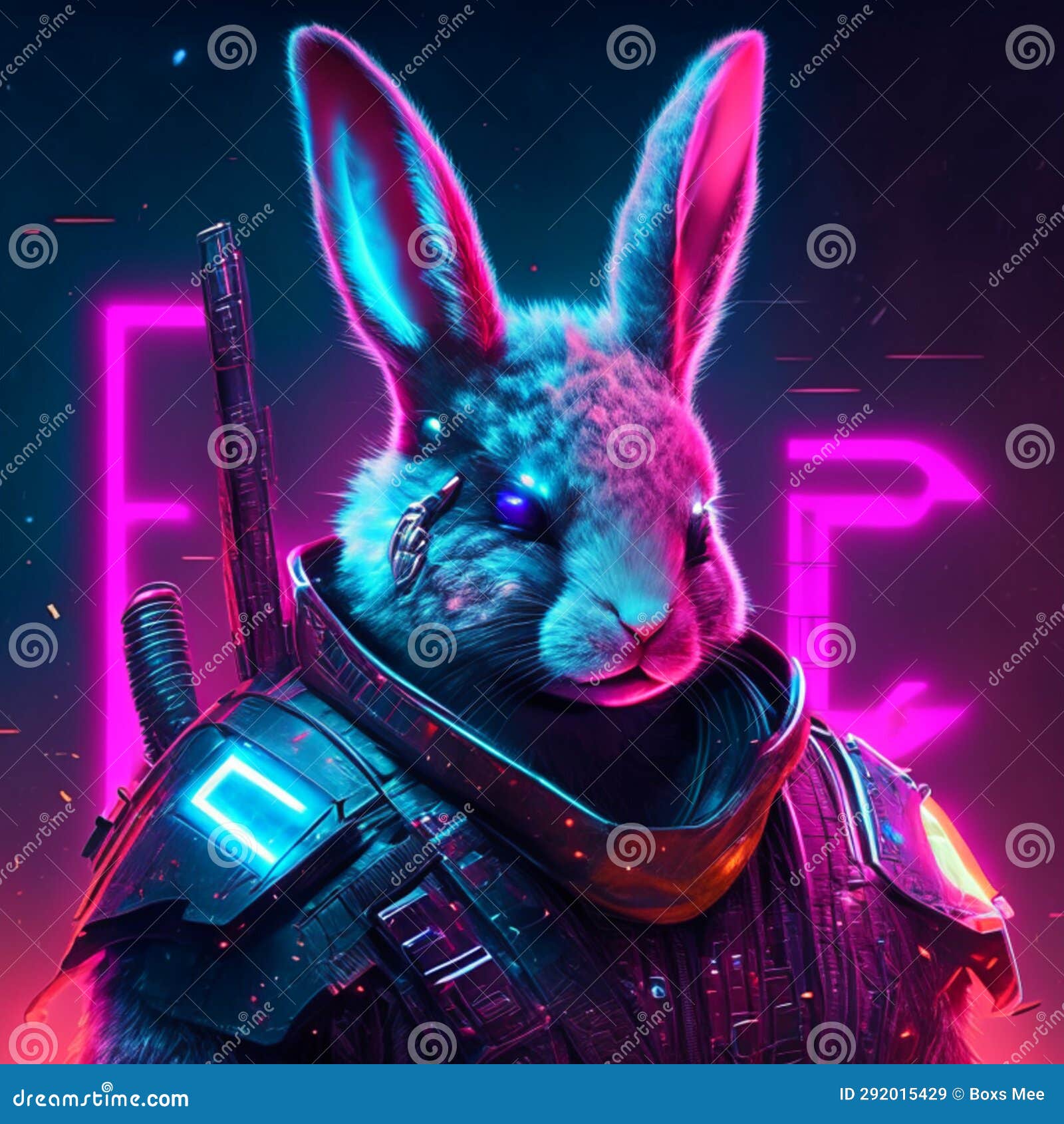 Cyberpunk Rabbit in a Spacesuit. 3d Rendering Stock Illustration ...