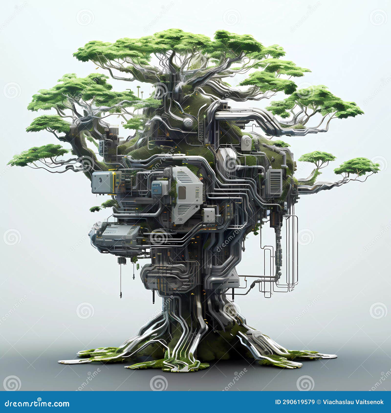 Cyberpunk Retro Futuristic Tree with Neon Lights Stock Illustration ...