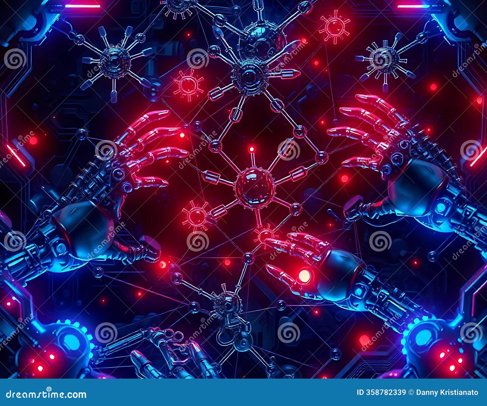Cyberpunk Robotic Hands Manipulating Viral Network Stock Image - Image ...