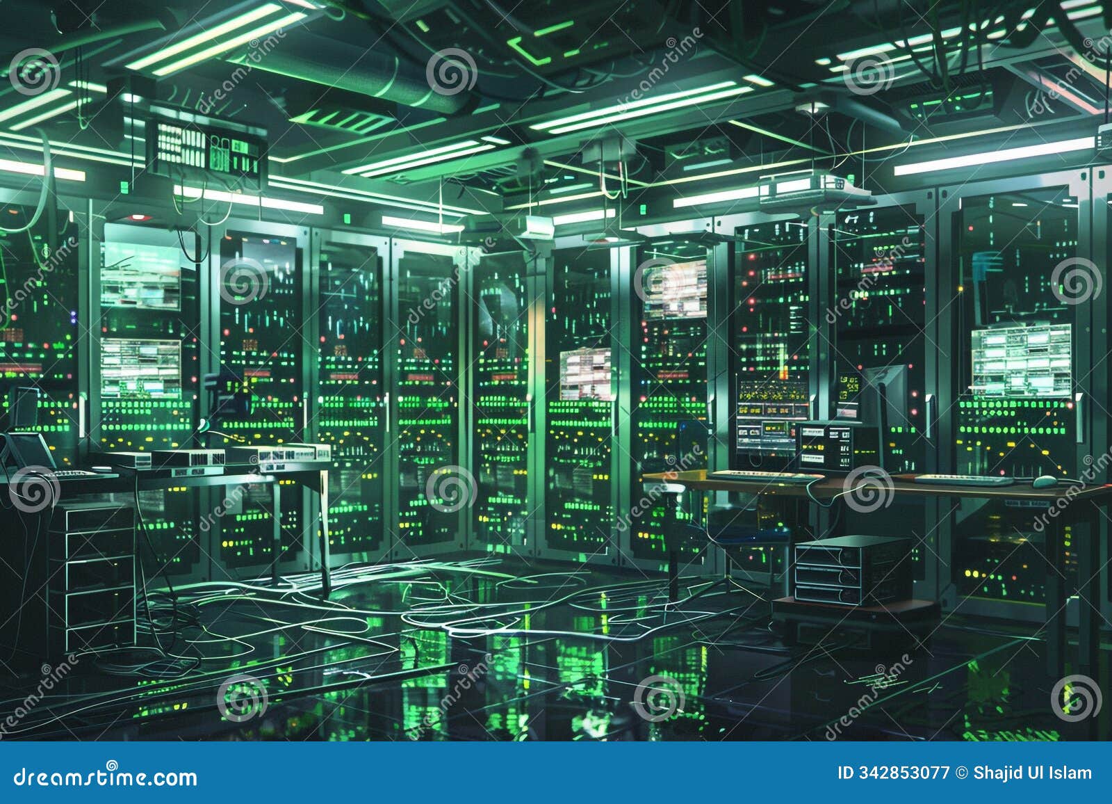 Cyberpunk Server Room stock illustration. Illustration of digital ...