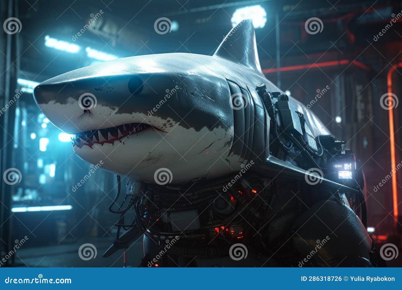 Cyberpunk Shark Realistic Illustration Royalty-Free Cartoon ...