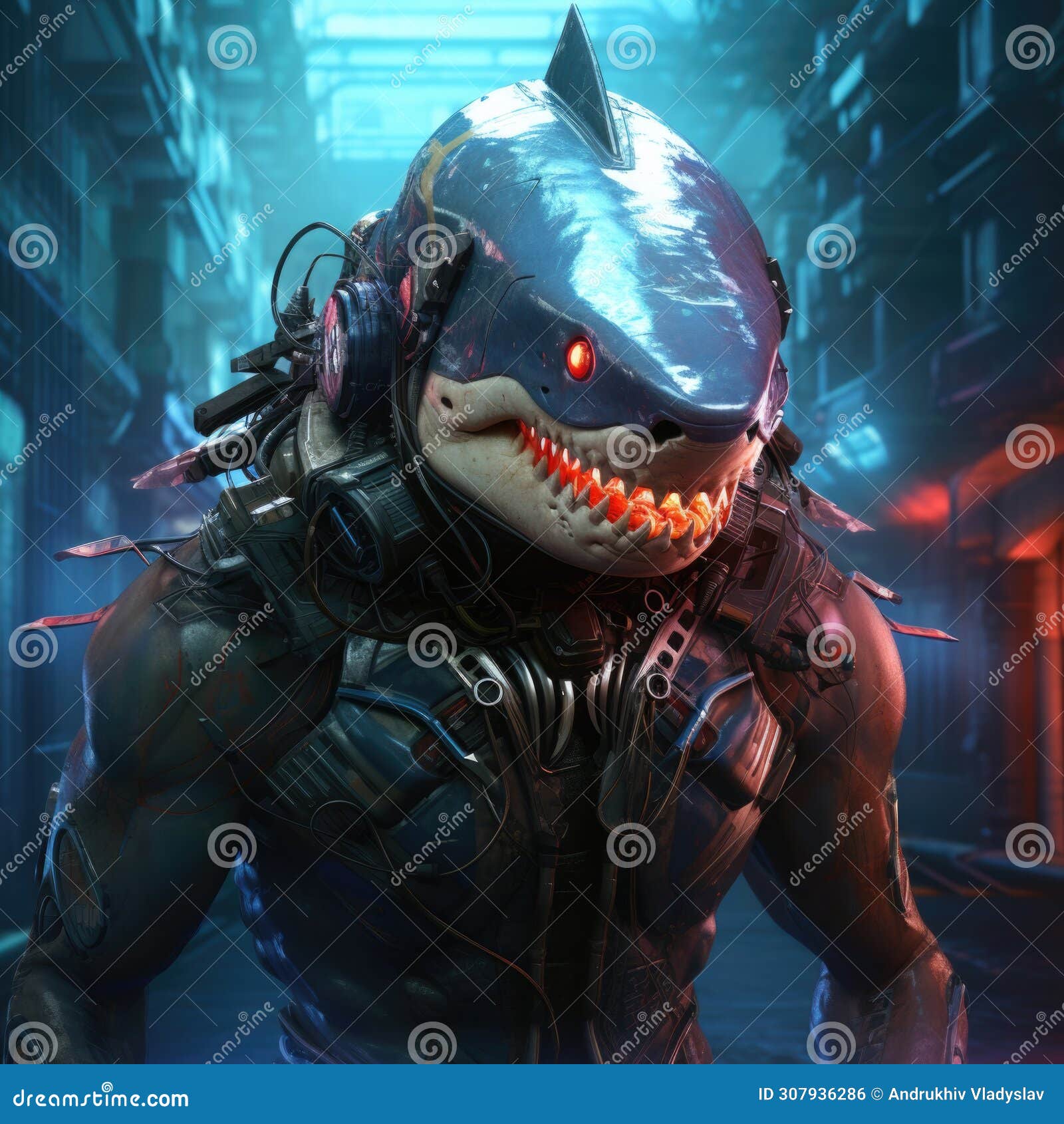 Cyberpunk Shark Realistic Illustration Stock Illustration ...