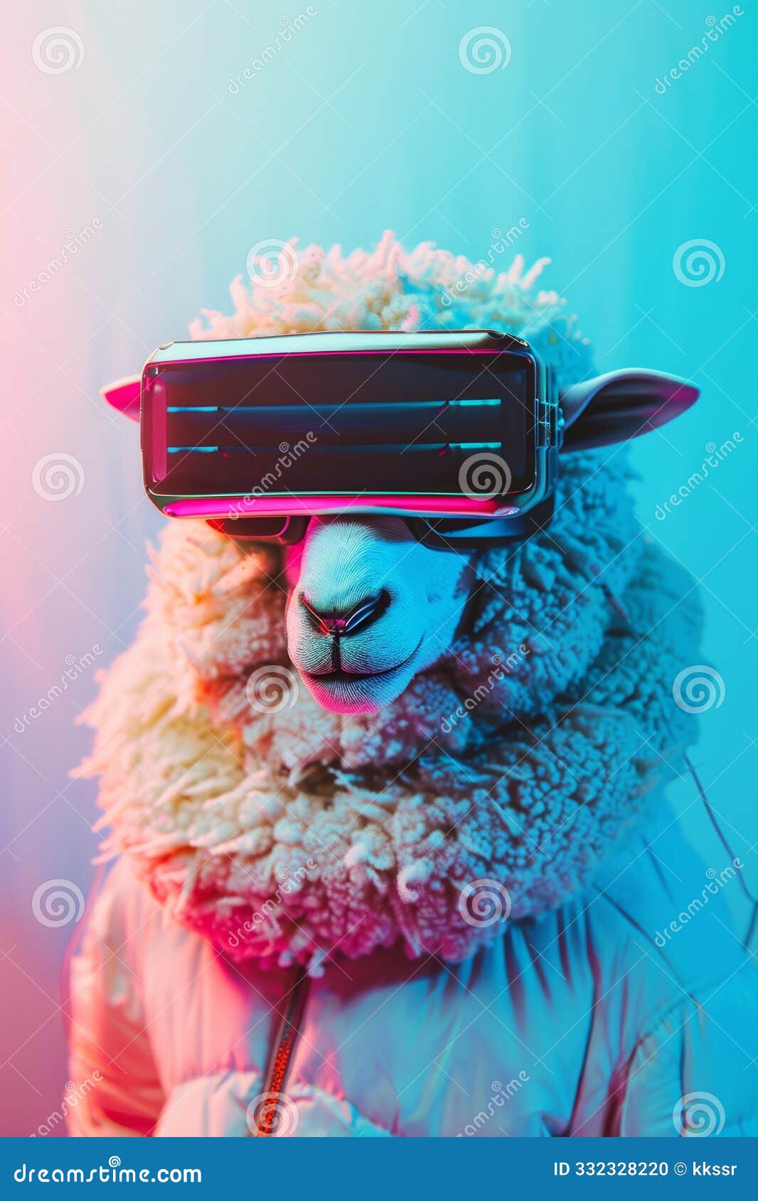 A Cyberpunk Sheep in VR Glasses on Vibrant Gradient Background. Stock ...