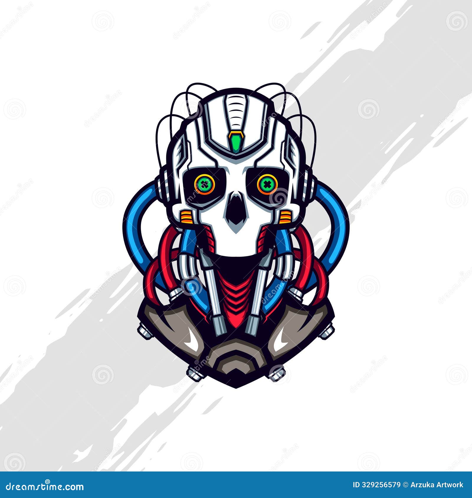 Cyberpunk Skull Robot with Blue and Red Injected Liquid and Cable Stock ...