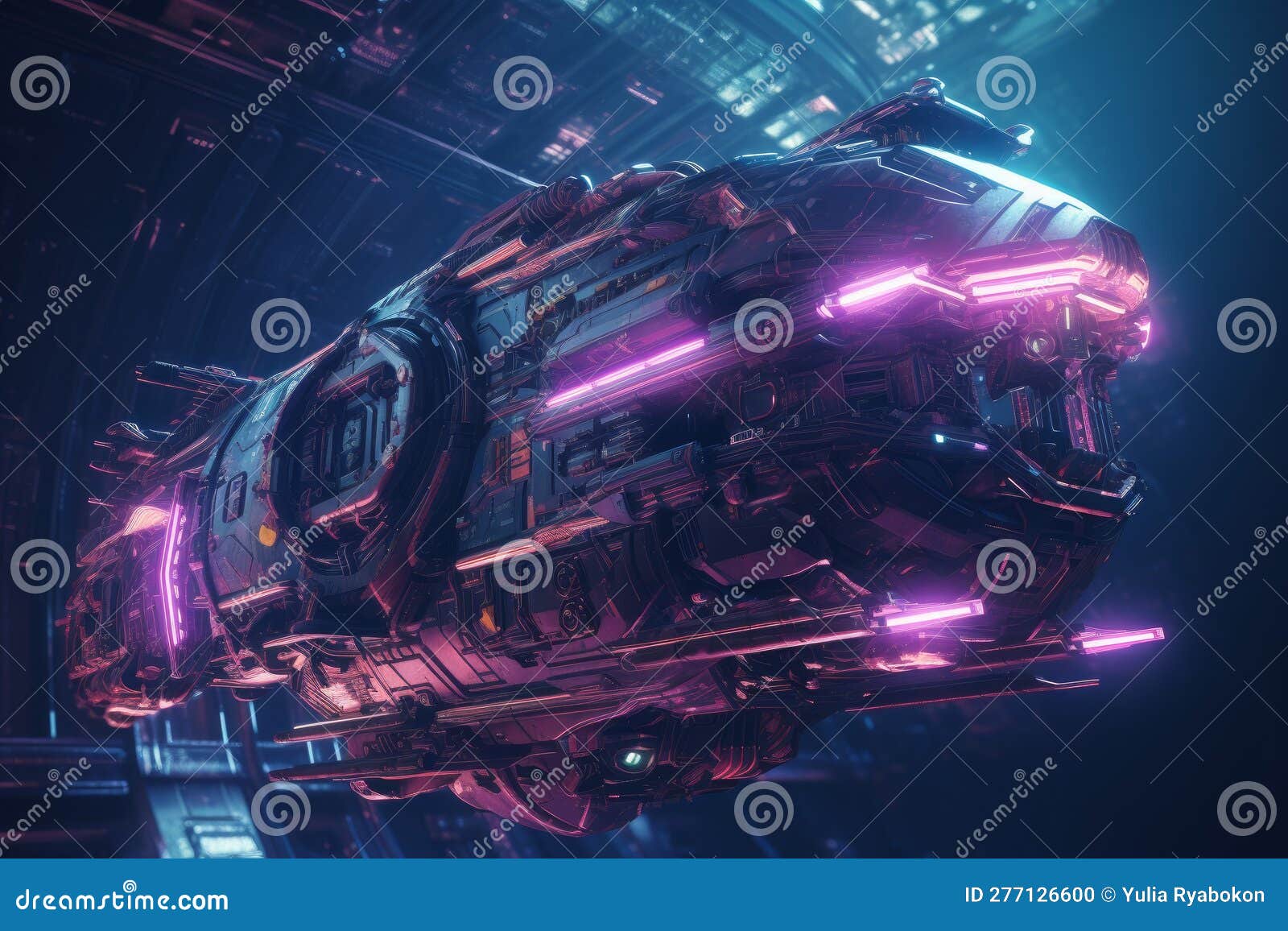 Cyberpunk Spaceship With Glowing Turbojet Engines And Sleek Metal ...