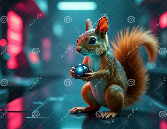 Cyberpunk Squirrel with Tech Sphere Stock Illustration - Illustration of surface, animal: 354463297