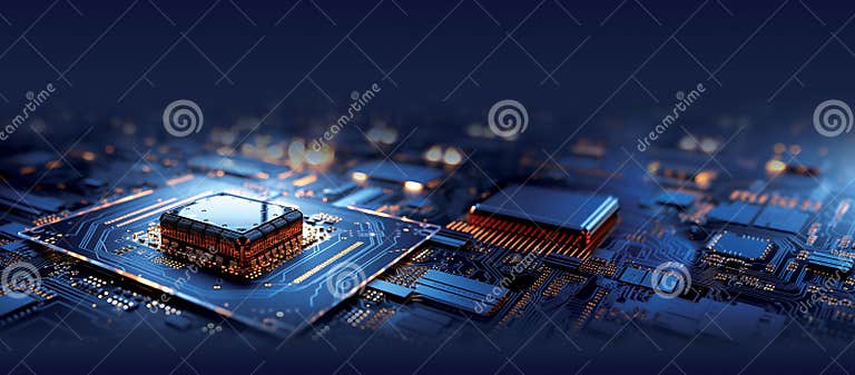 A Cyberpunk-tech Backdrop Highlighting Hardware, Software, Blue Neon ...