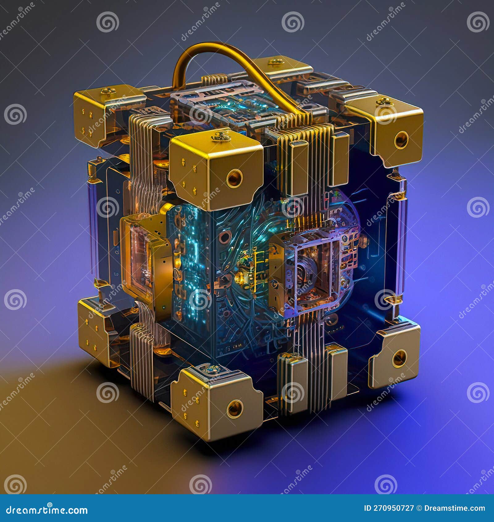 Cyberpunk Translucent Cube Shaped Quantum Processor with Vibrant Colors ...