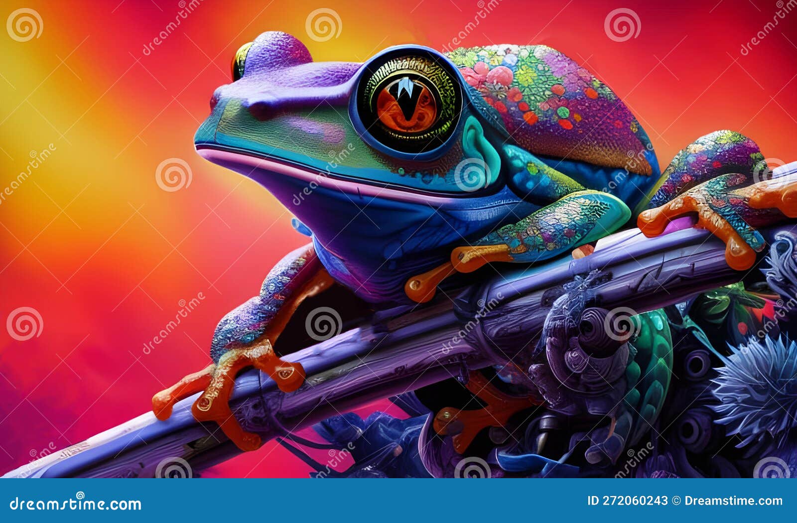 Cyberpunk tree frog stock illustration. Illustration of cute - 272060243