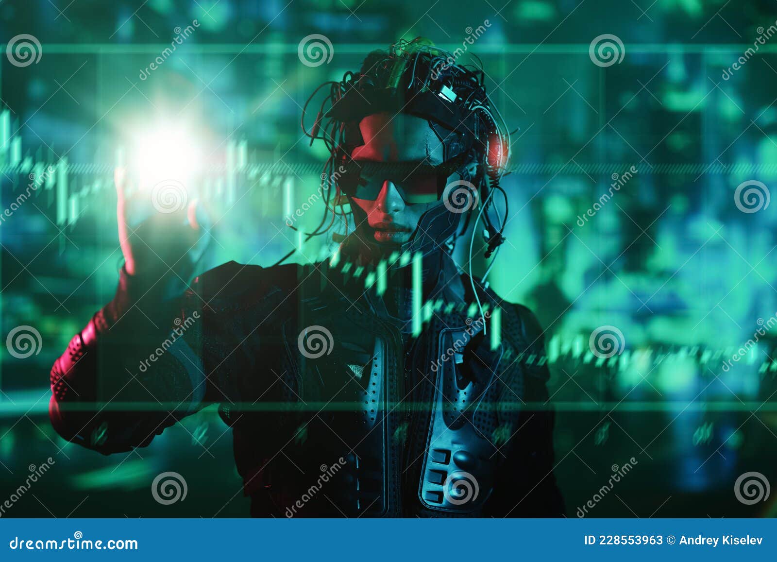 Cyberpunk Warrior Woman Fist Fight In Neon Vapor Stock Photo ...
