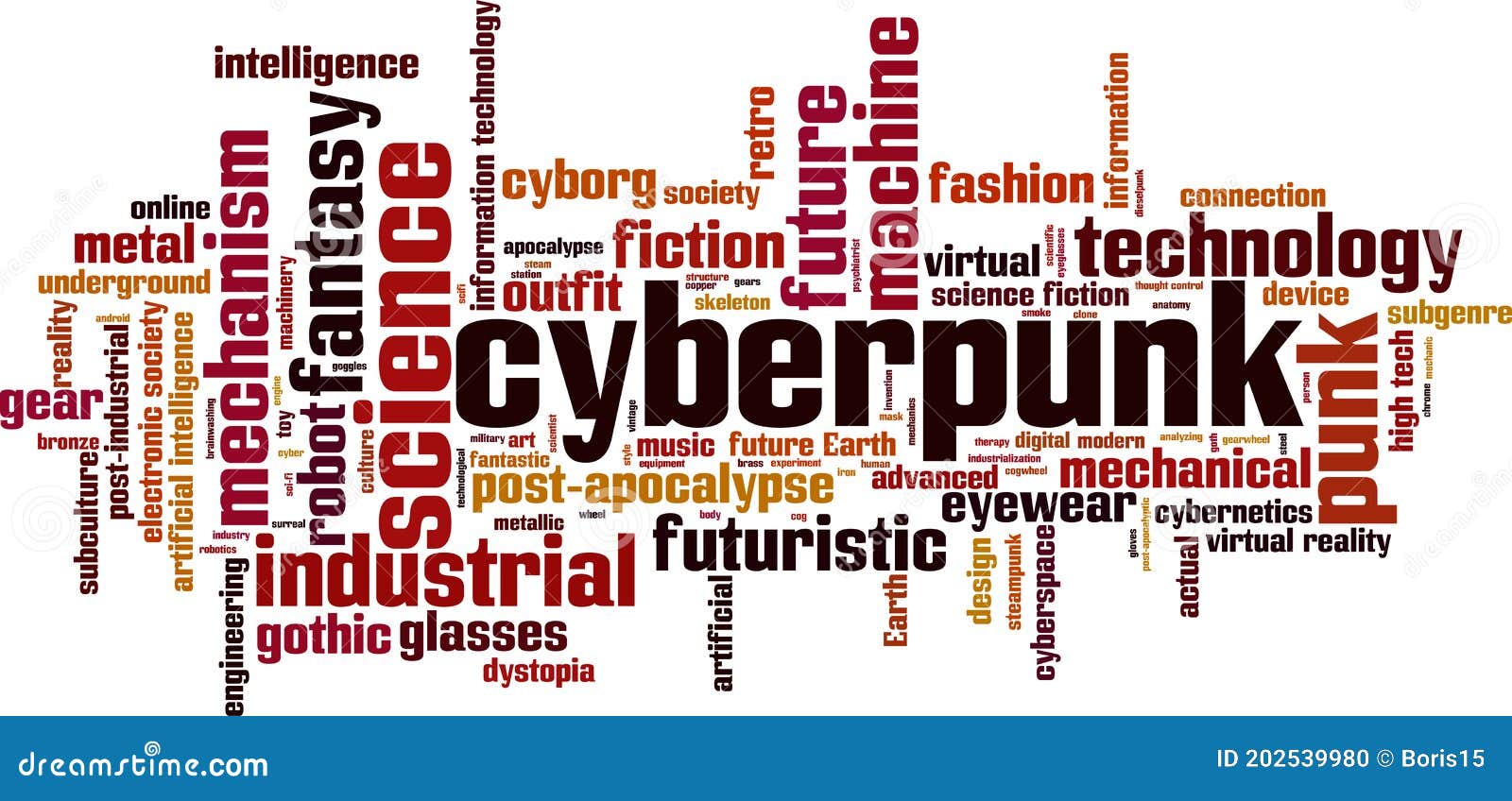 Cyberpunk word cloud stock vector. Illustration of cybernetics - 202539980