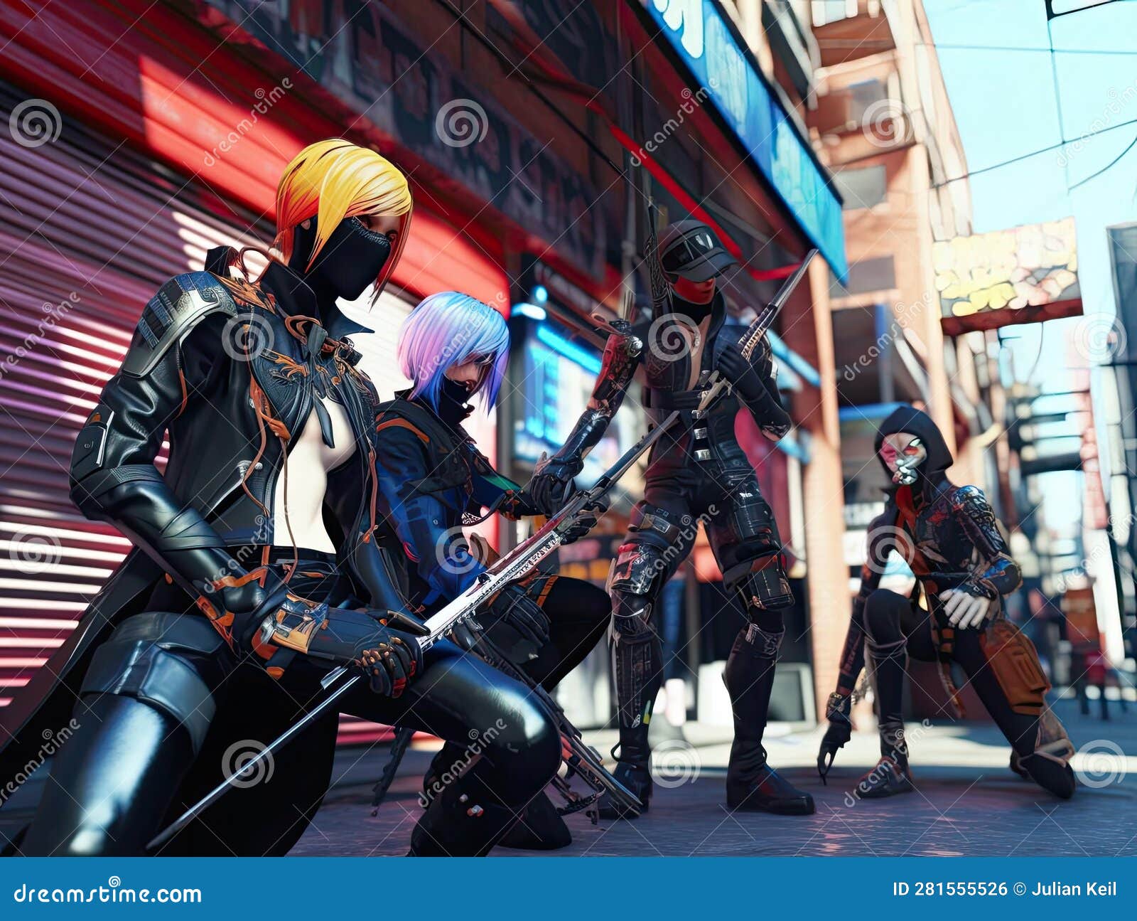 Cyberpunks Infiltrate Enemy Compound Stock Illustration - Illustration ...