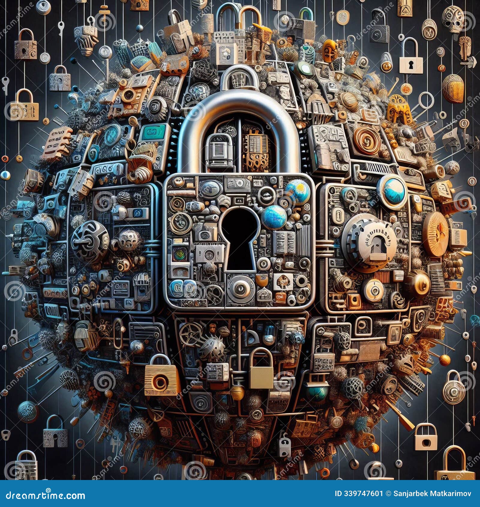 Cybersecurity Assemblage Sculpture Created Using Locks Keys and Stock ...