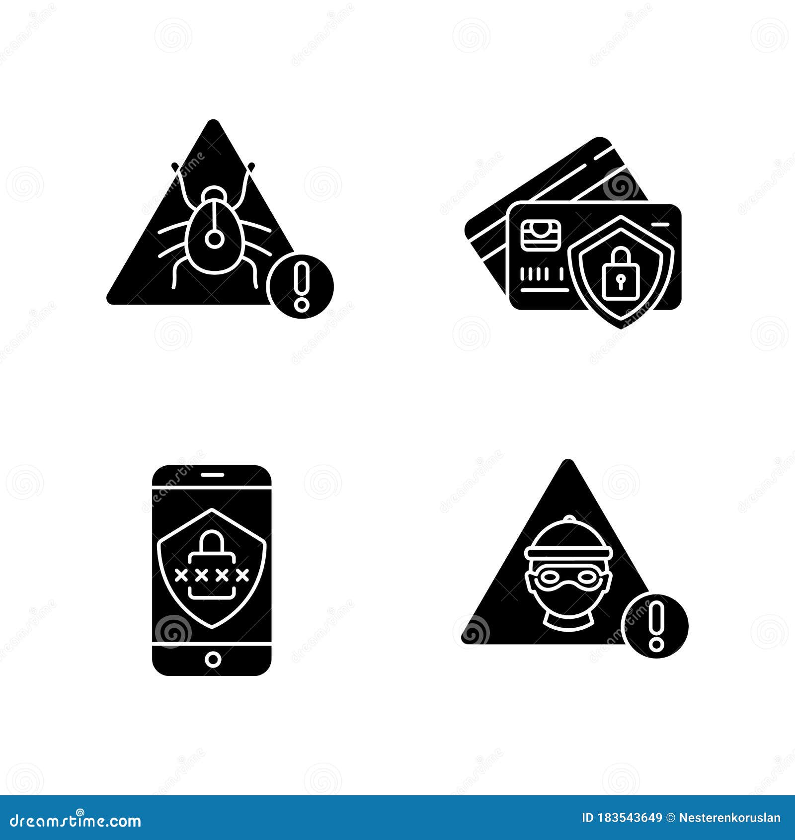 Cybersecurity Black Glyph Icons Set on White Space Stock Vector ...