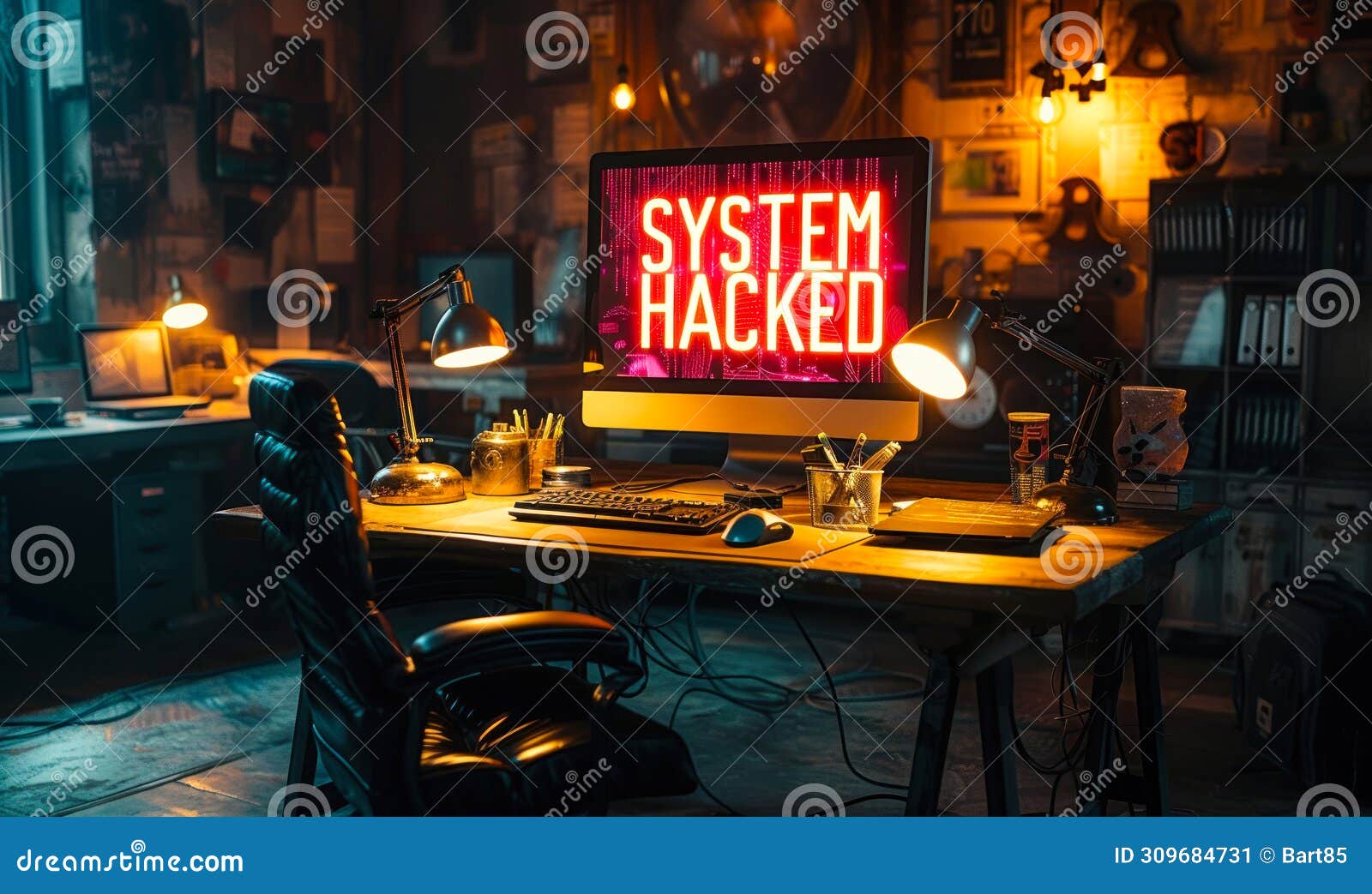 Cybersecurity Breach Warning with SYSTEM HACKED Alert on a Computer ...