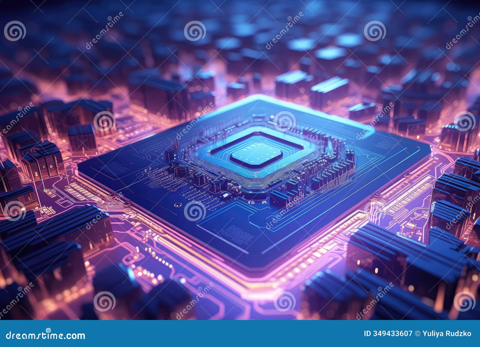 Cybersecurity Chip in Blue Glow, Rendered in the Style of Light ...