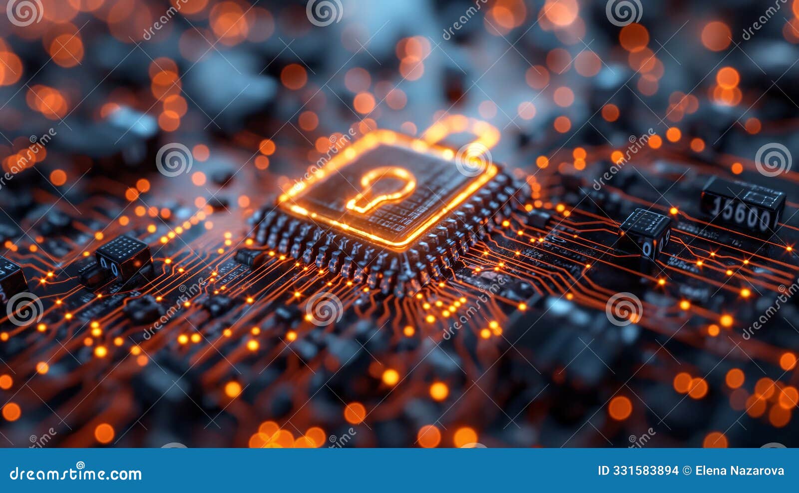 Cybersecurity Chip with Glowing Lock Symbol on Circuit Board Stock ...