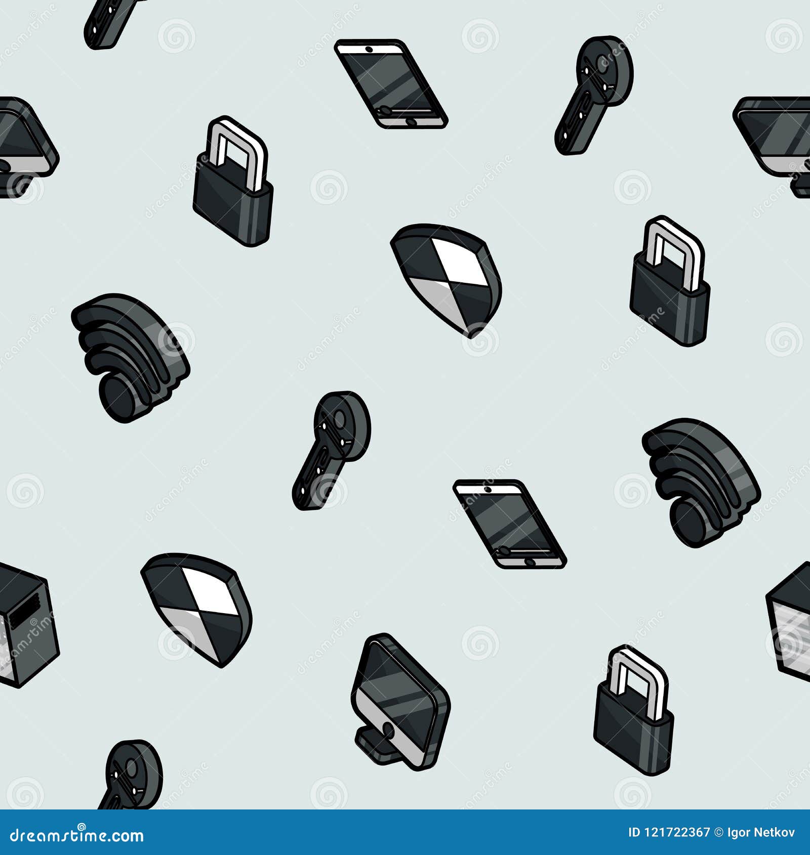 Cybersecurity Color Outline Isometric Pattern Stock Vector ...