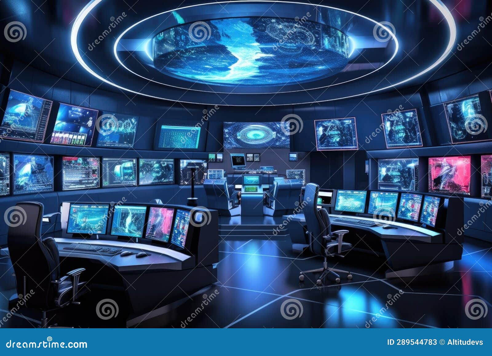 Cybersecurity Command Center with Futuristic Screens Stock Image ...