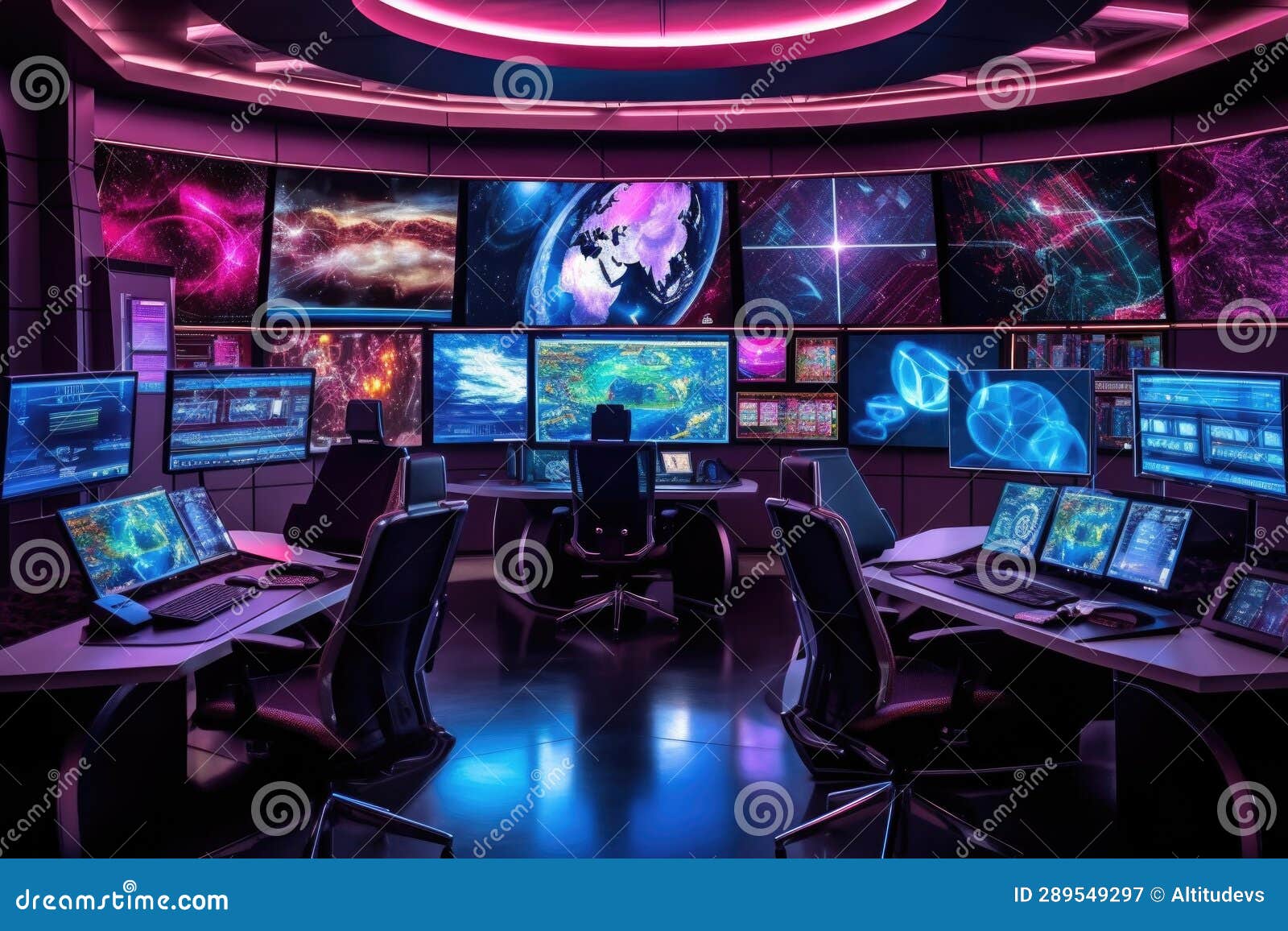 Cybersecurity Command Center With Futuristic Screens Stock Image ...