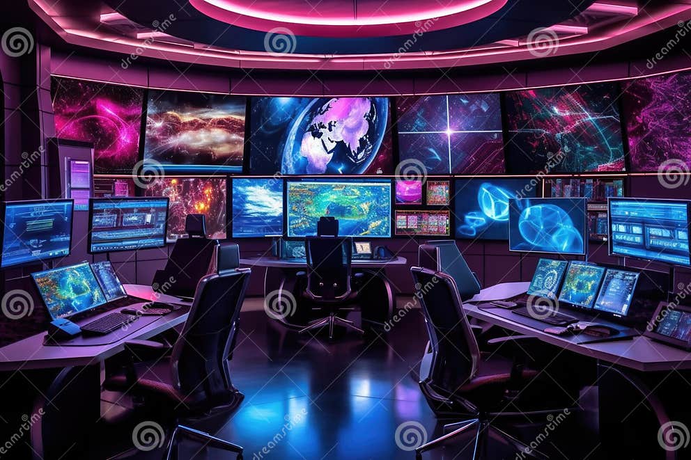 Cybersecurity Command Center with Futuristic Screens Stock Image ...