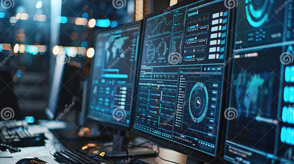 Cybersecurity Command Center with Monitors and Code Stock Image - Image ...