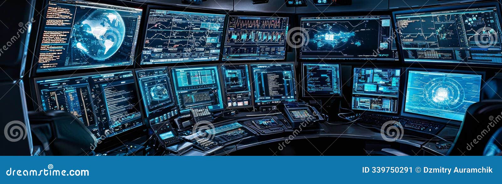 A Cybersecurity Command Center with Multiple Screens and Data ...