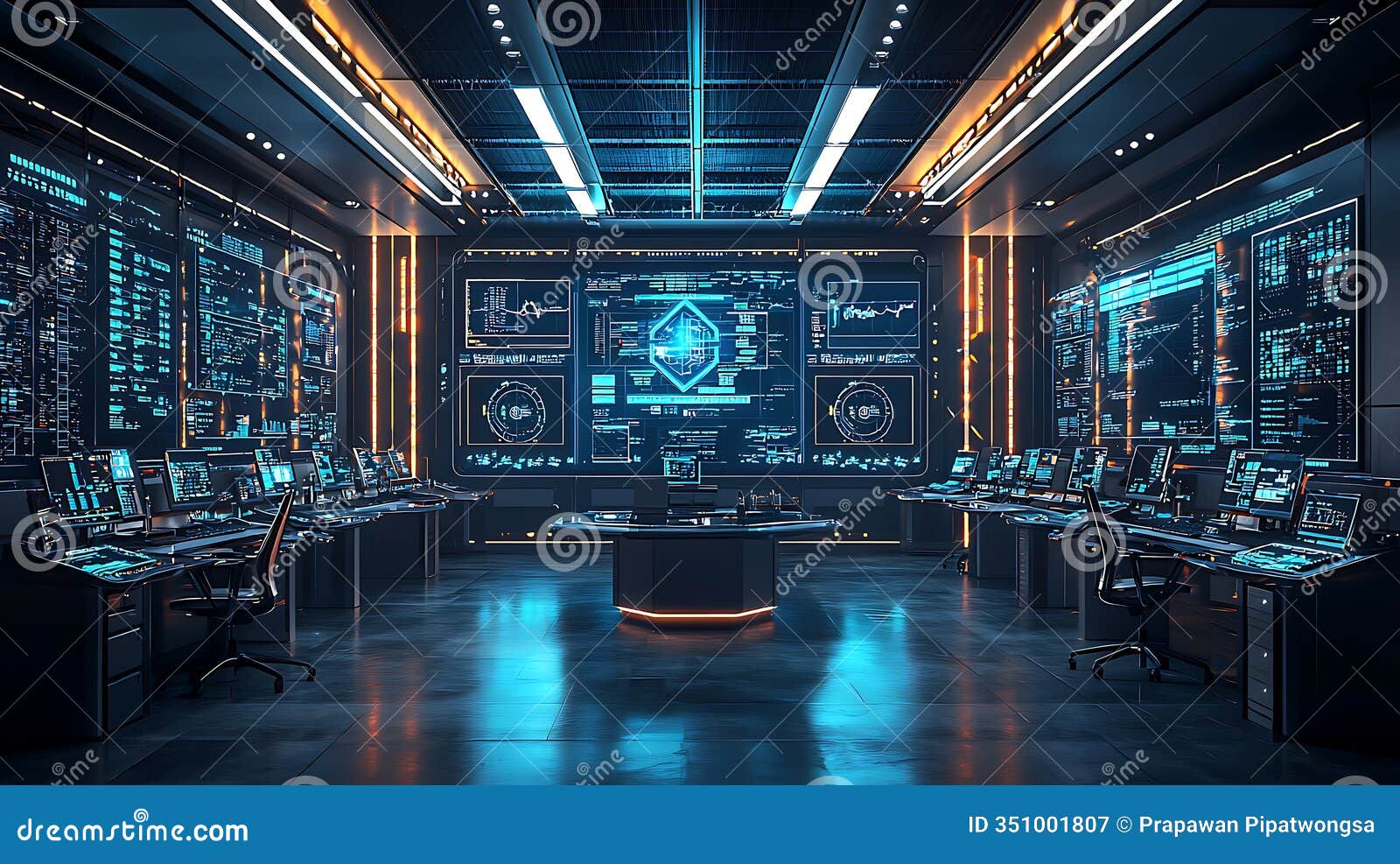 Cybersecurity Command Room with Advanced Technology and Glowing Screens ...