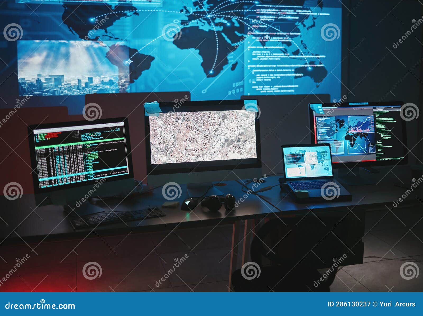 Cybersecurity, Computer and Global Network Info with Map Graphic for ...