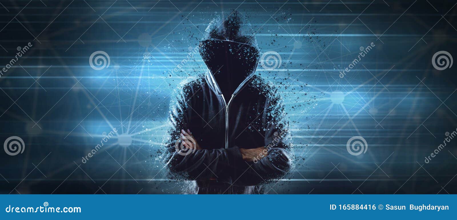Cybersecurity, Computer Hacker with Hoodie Stock Photo - Image of data ...