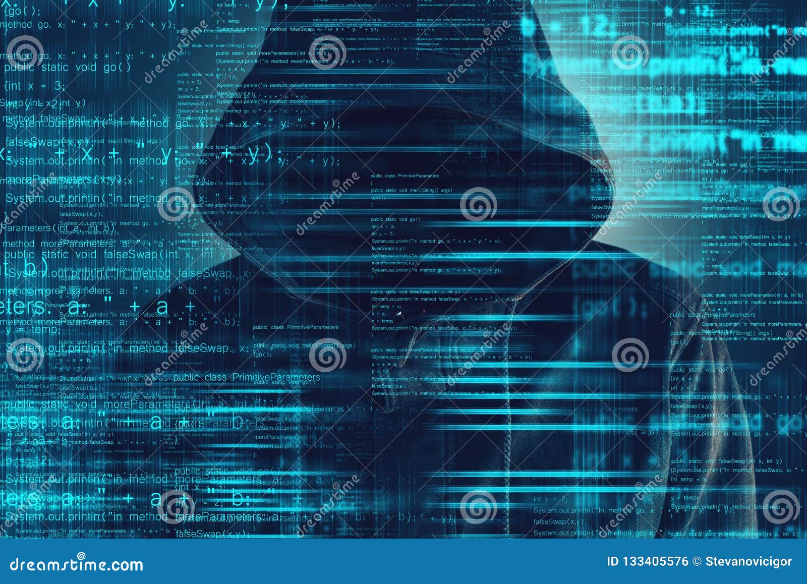 Hacker In Hoodie And Digital Green Background Stock Illustration ...