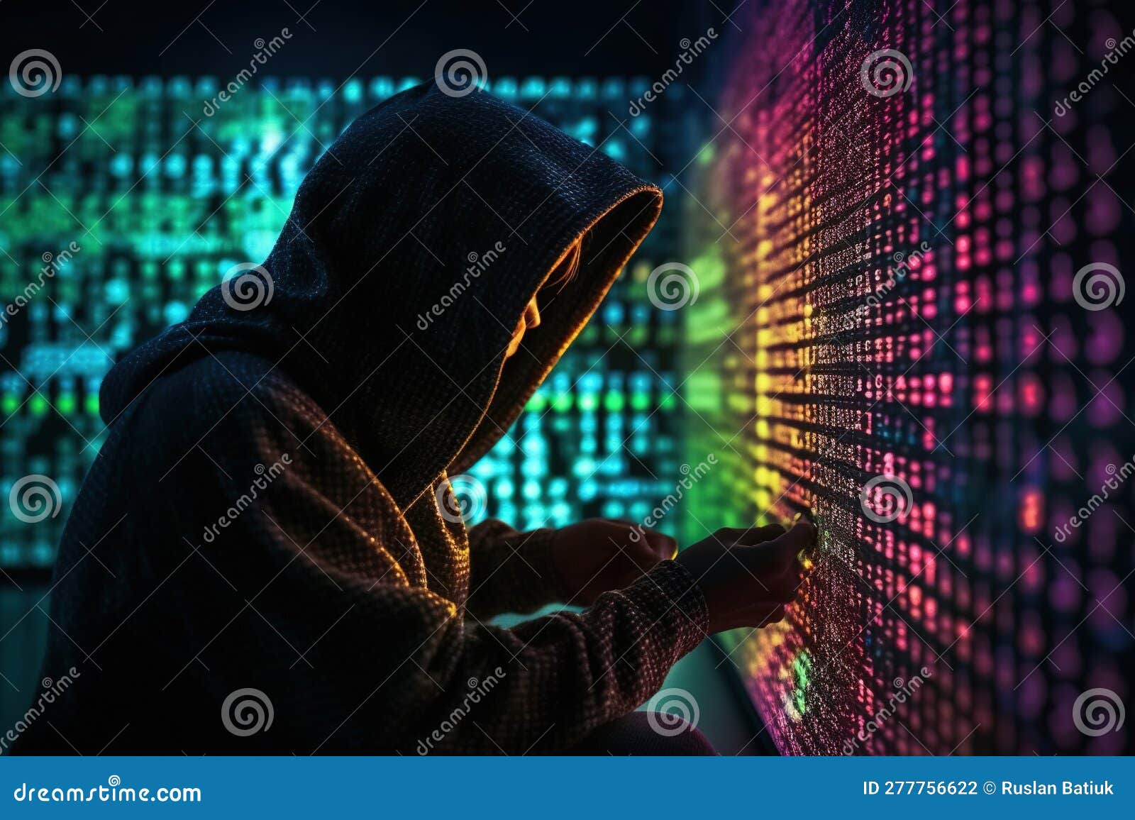 Cybersecurity Computer Hacker With Hoodie Vulnerability And Hackercodingmalware Concept On