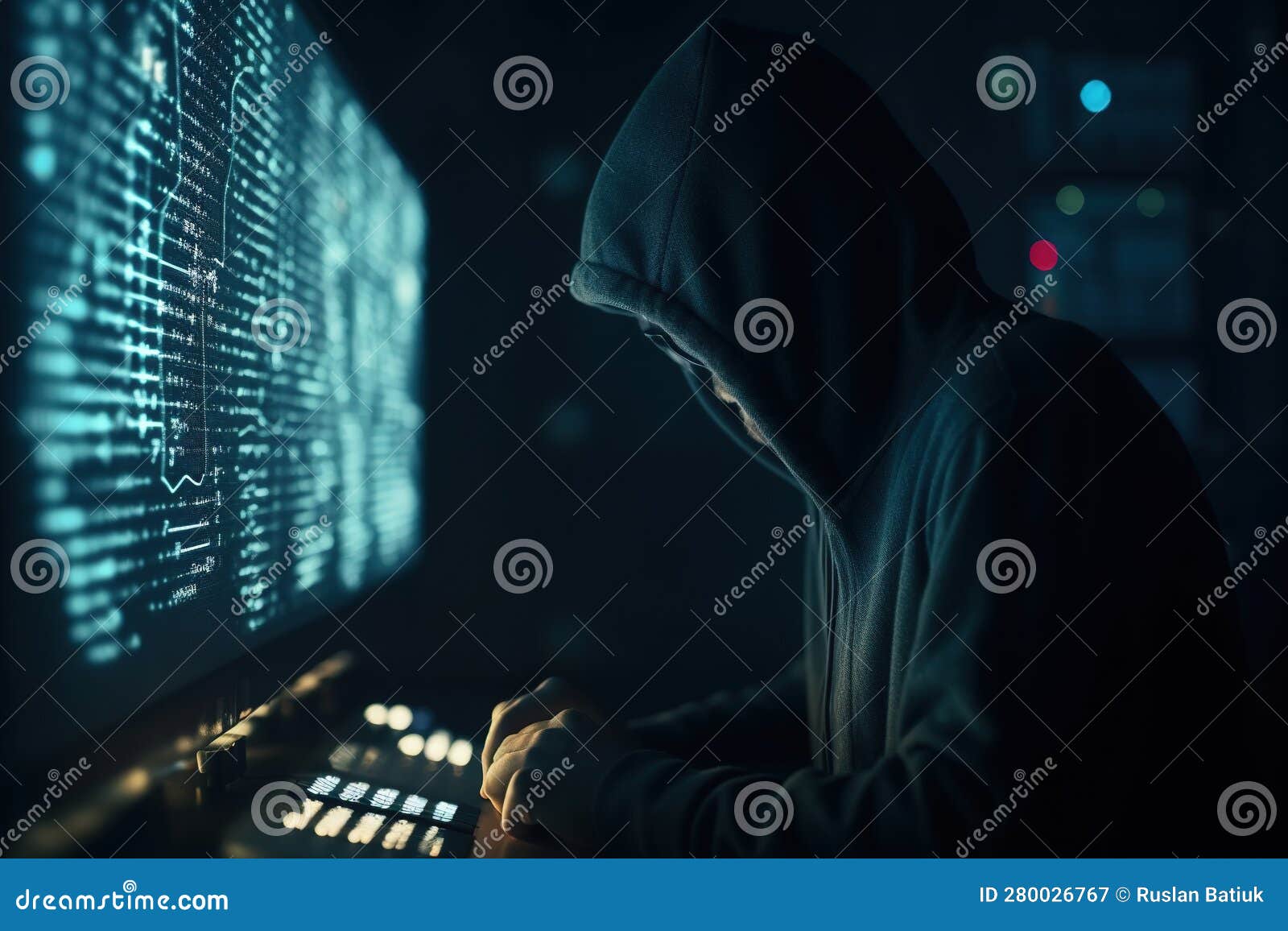 Cybersecurity Computer Hacker With Hoodie Vulnerability And Hackercodingmalware Concept On