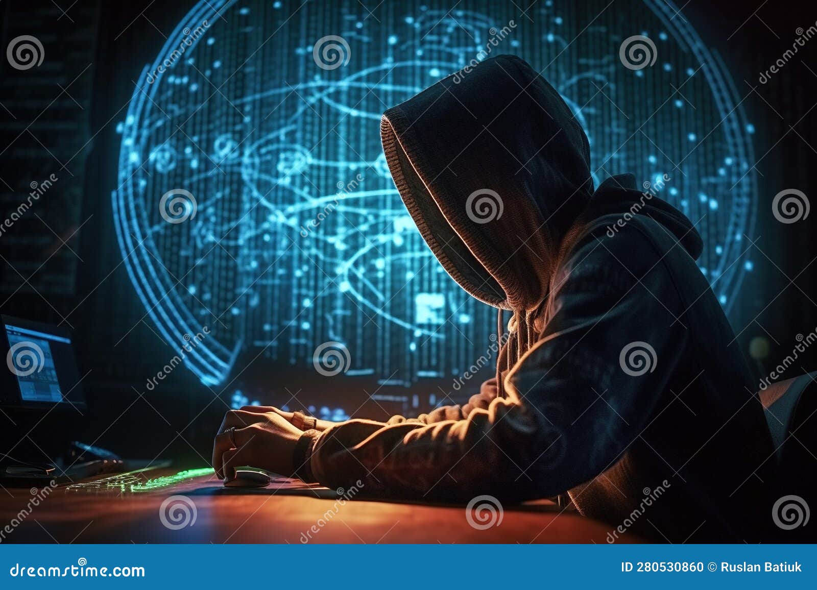 Cybersecurity Computer Hacker With Hoodie Vulnerability And Hackercodingmalware Concept On