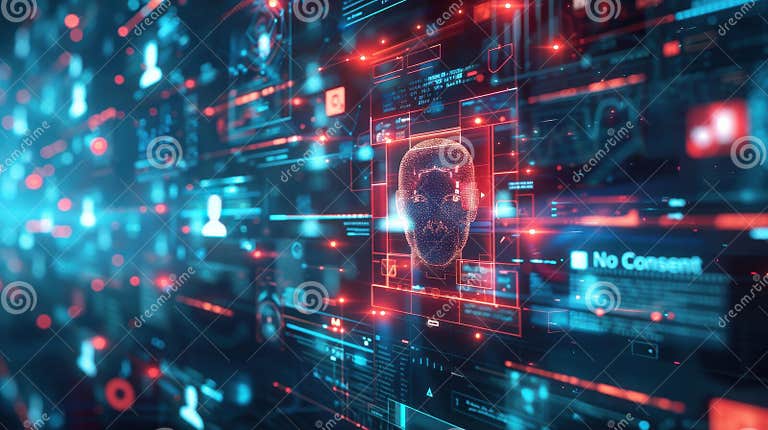 Cybersecurity Concept. Abstract Background of Face Scan and ...