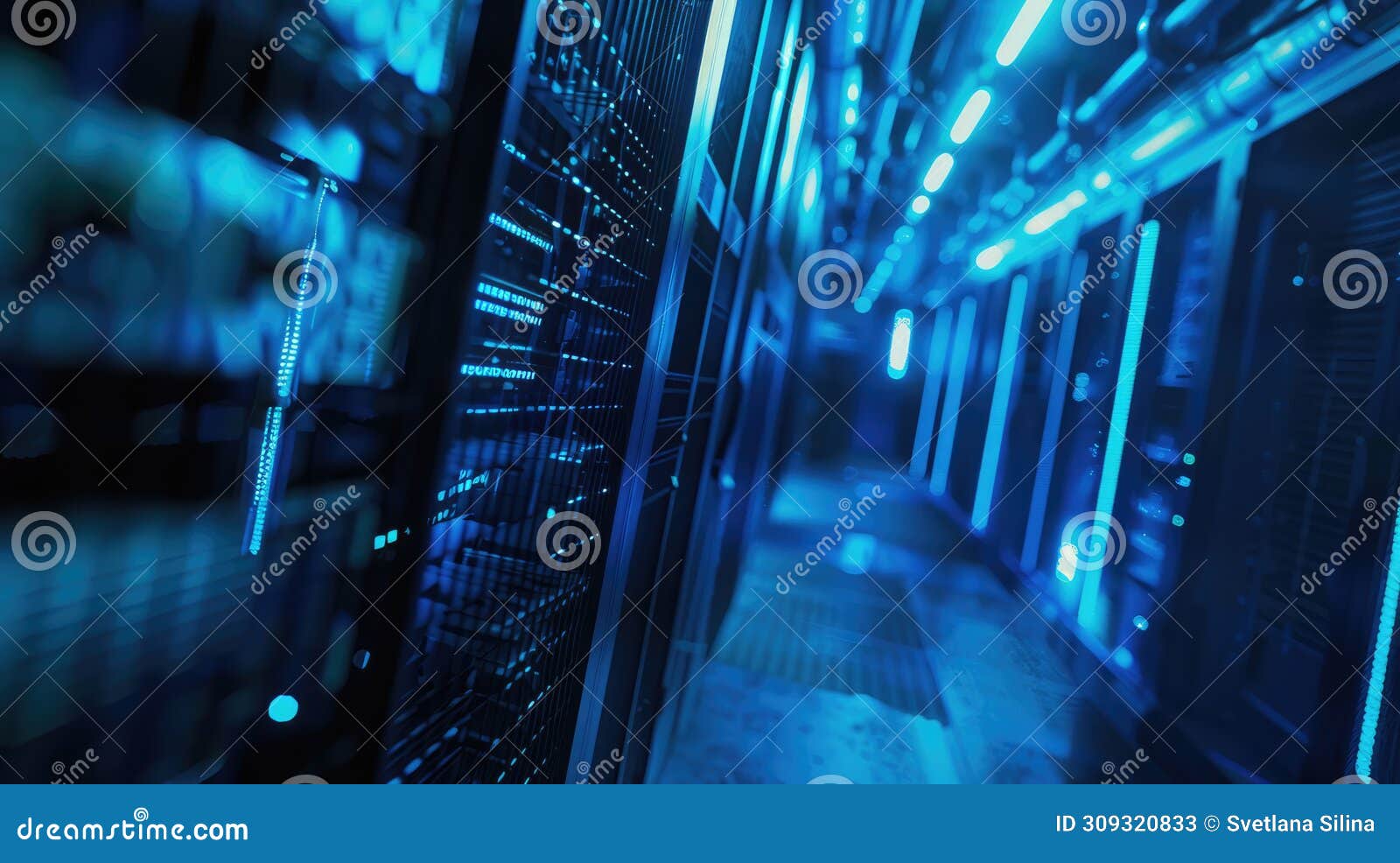 Cybersecurity Concept with a Bright Blue Computer Network Glowing ...