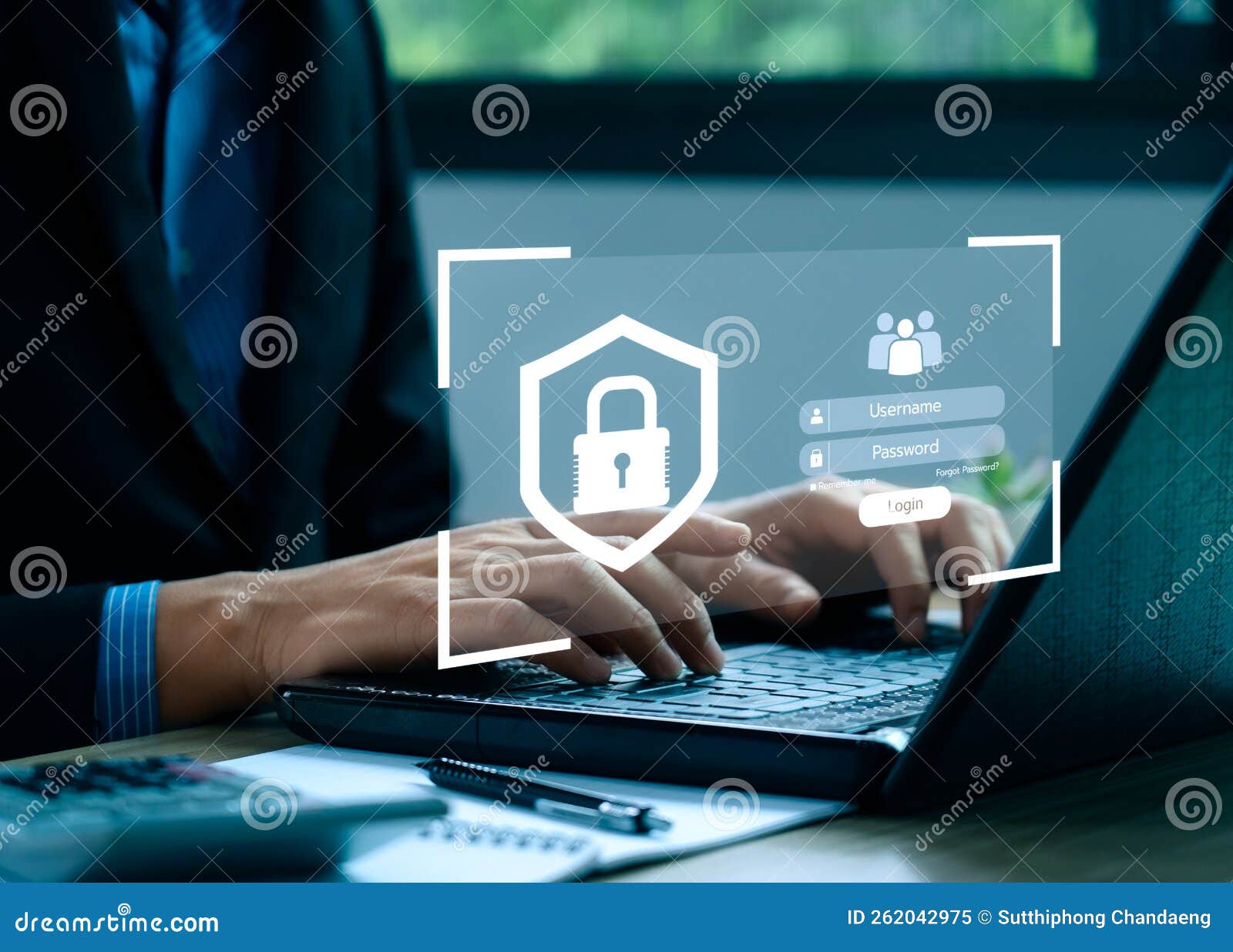 Cybersecurity Concept Businessmen Protecting Personal Data on Laptops ...