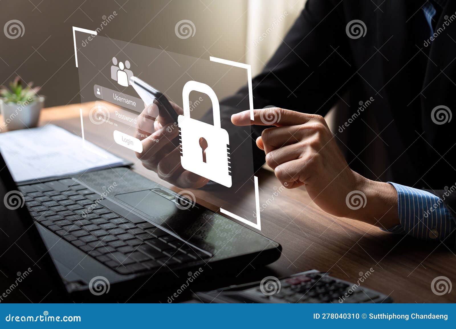Cybersecurity Concept Businessmen Protecting Personal Data on Laptops ...