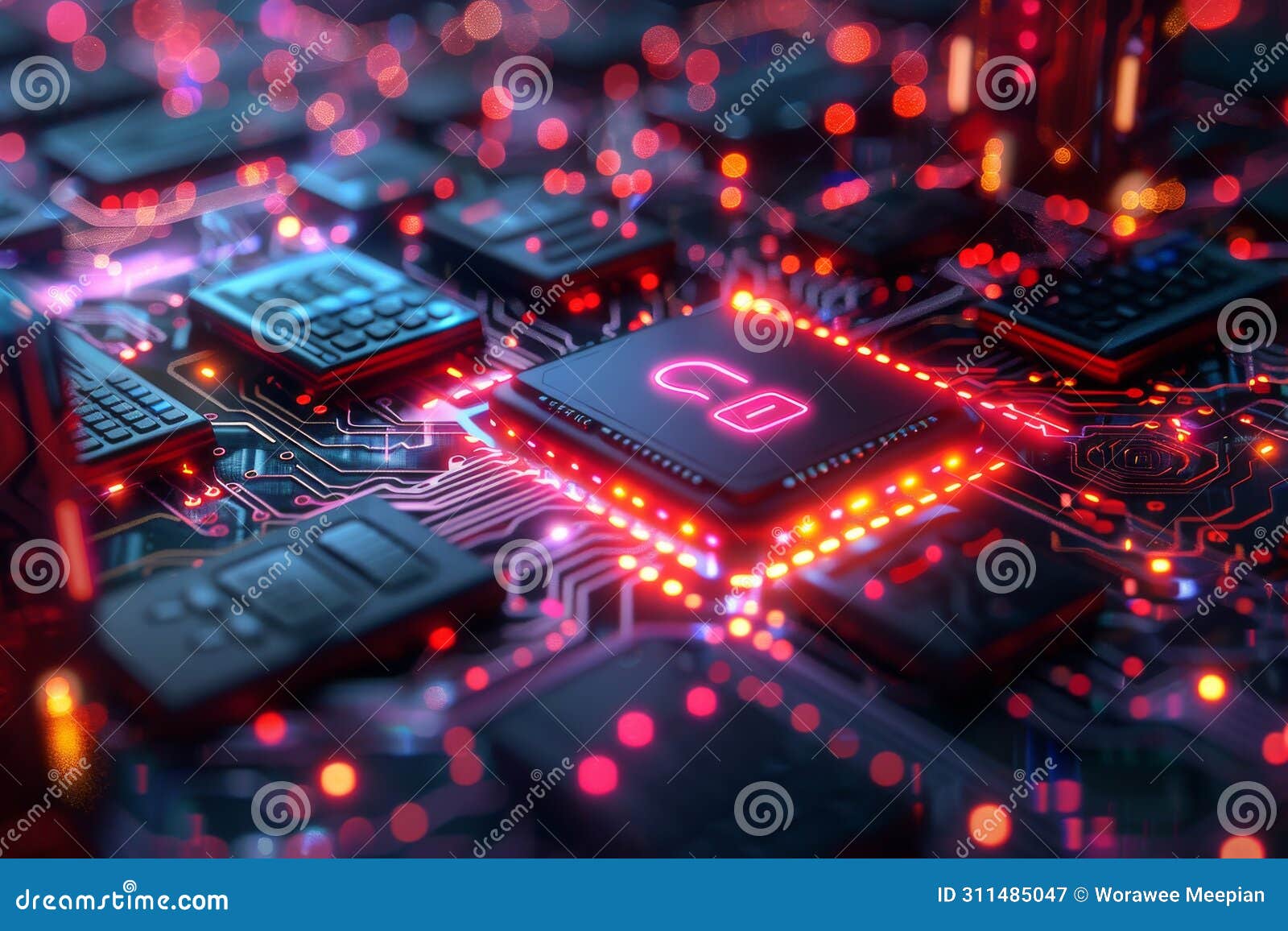 Cybersecurity Concept. a Computer Chip with a Red Lock on it Stock ...