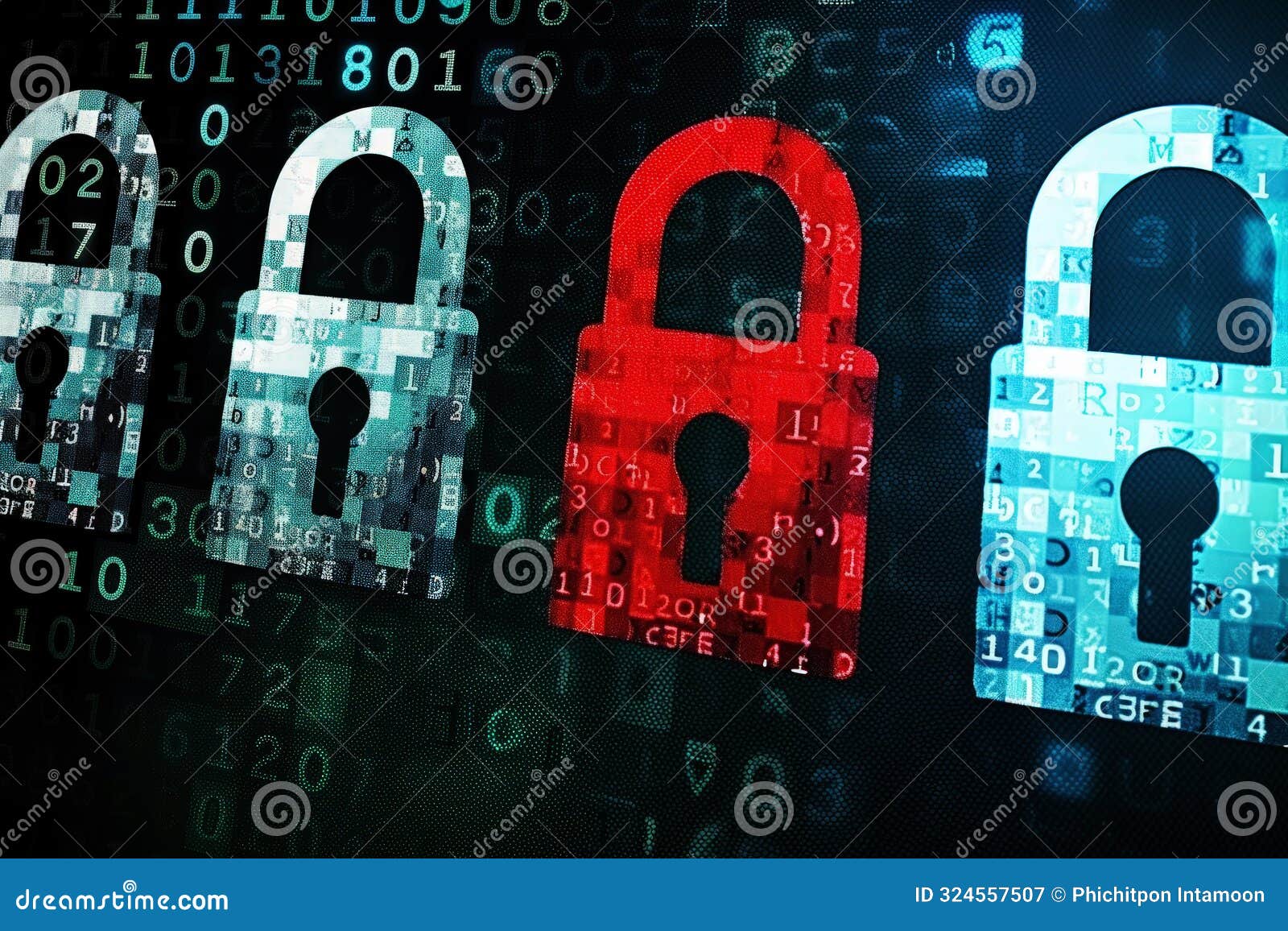 Cybersecurity Concept with a Digital Lock on a Data Stream. Ai ...