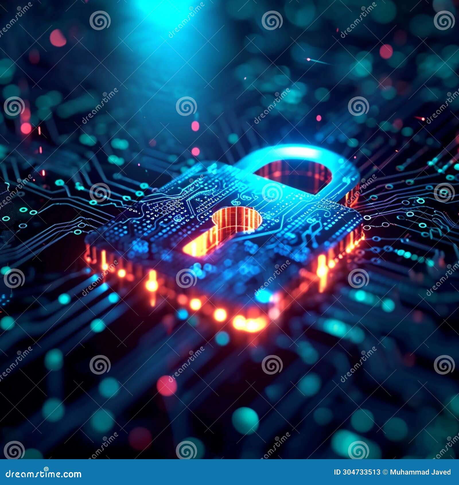Cybersecurity Concept Digital Lock and Key on an Abstract Background Stock Illustration ...