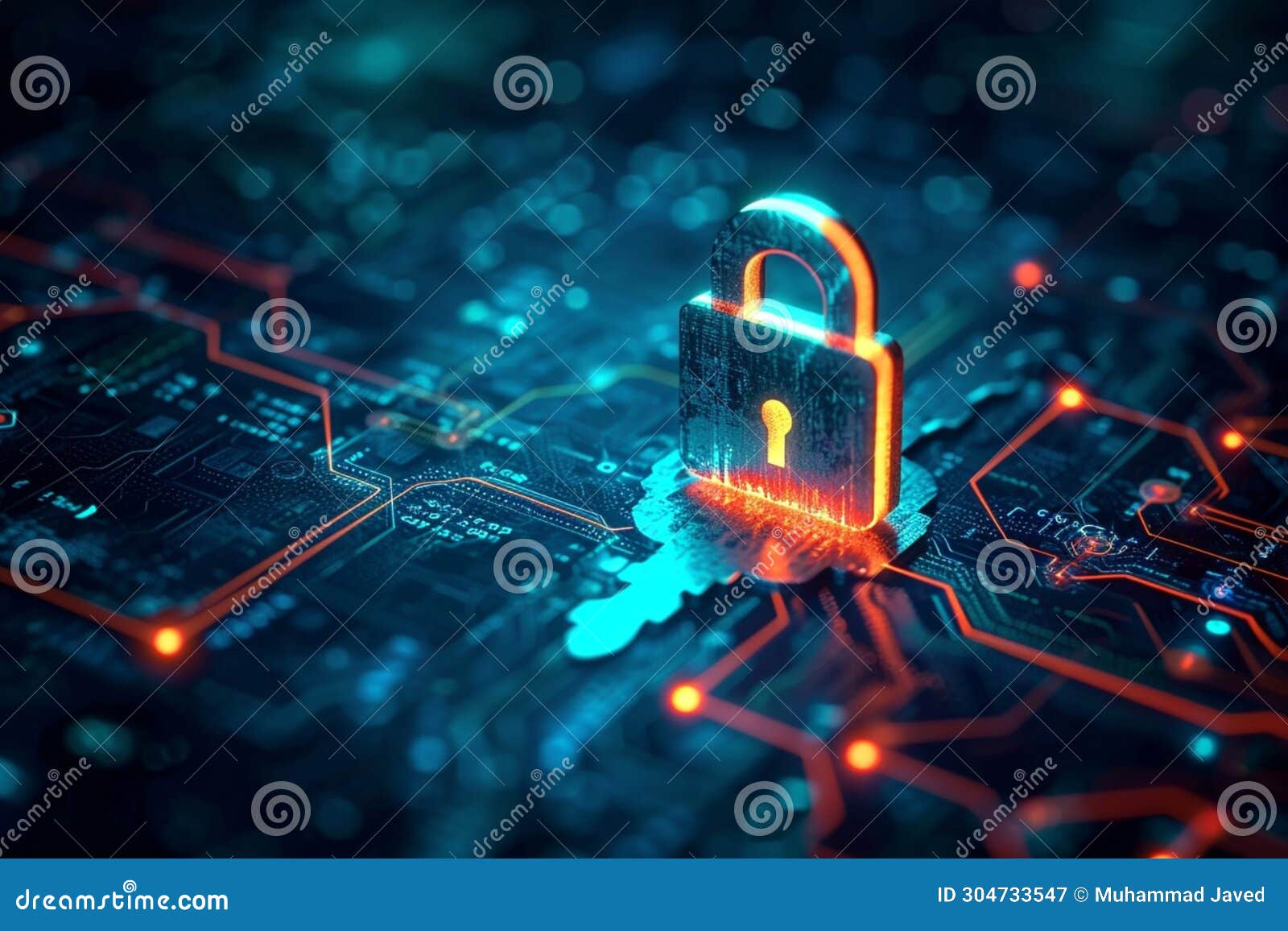 Cybersecurity Concept Digital Lock and Key on an Abstract Background ...