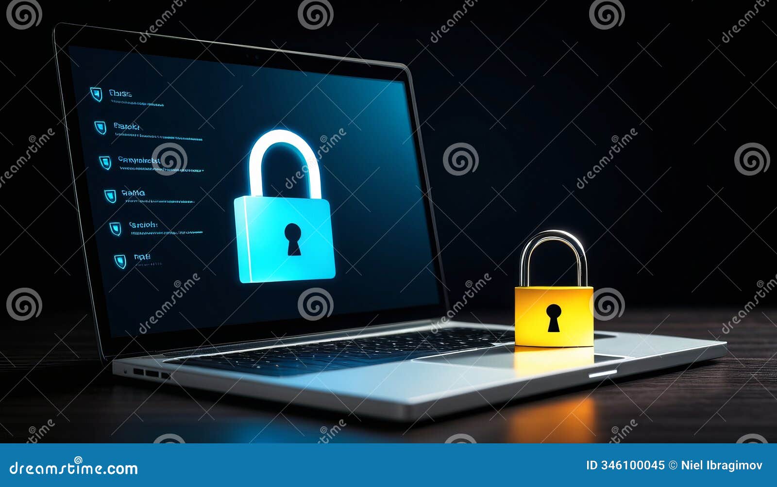 Cybersecurity Concept: Digital Lock Symbol on Laptop Screen with ...
