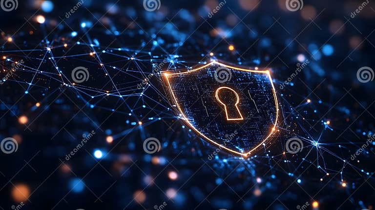 Cybersecurity Concept with Digital Shield and Keyhole Network Data ...