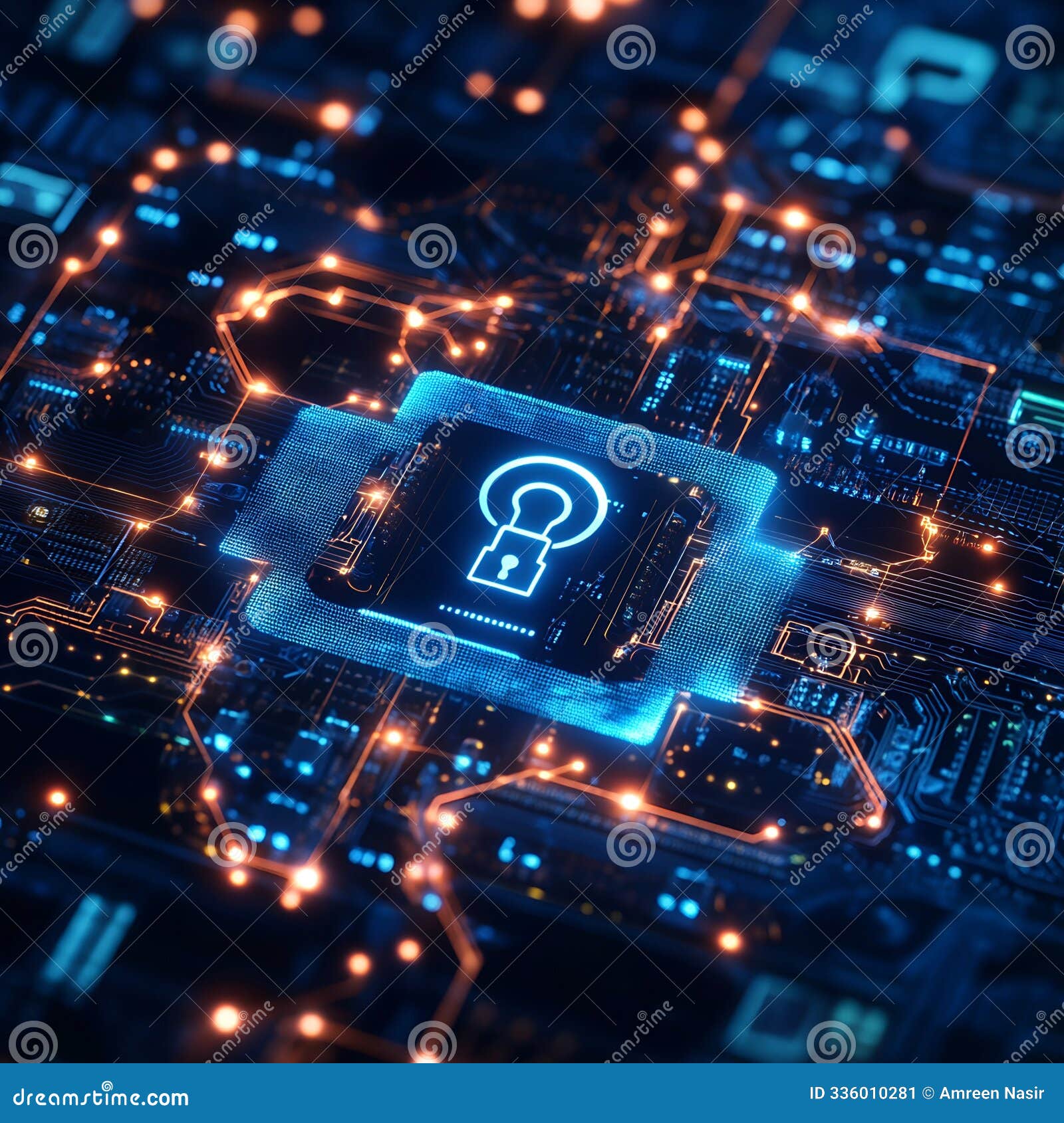 Cybersecurity Concept with Glowing Lock Icon on Circuit Board, Digital ...