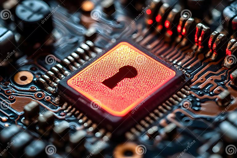 Cybersecurity Concept: Glowing Lock Symbol on Microchip for Data Protection Generative AI Stock ...