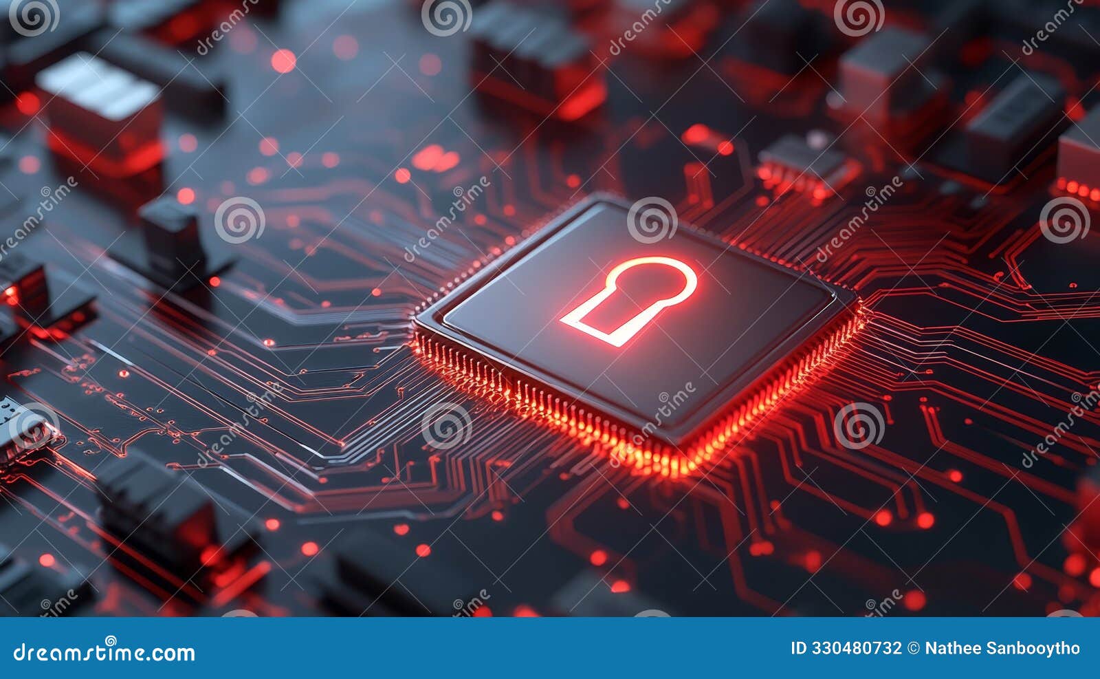 Cybersecurity Concept with Glowing Red Lock on Circuit Board Stock ...