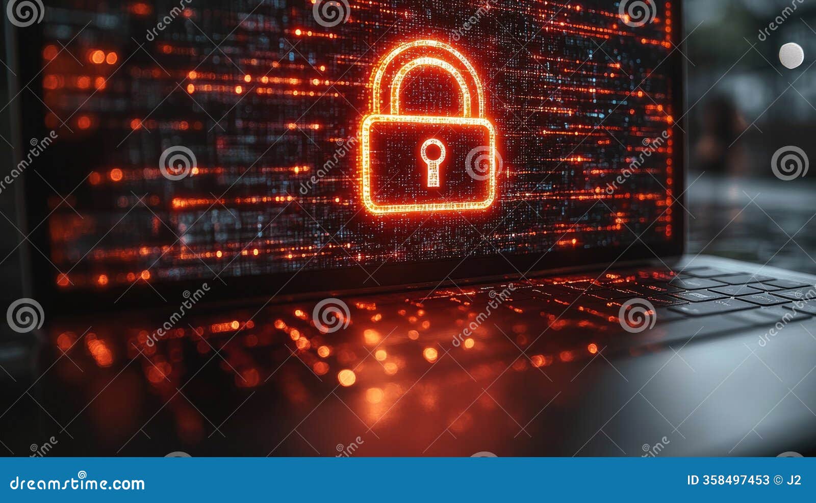 Cybersecurity Concept with Glowing Red Lock Symbol on Laptop Screen ...