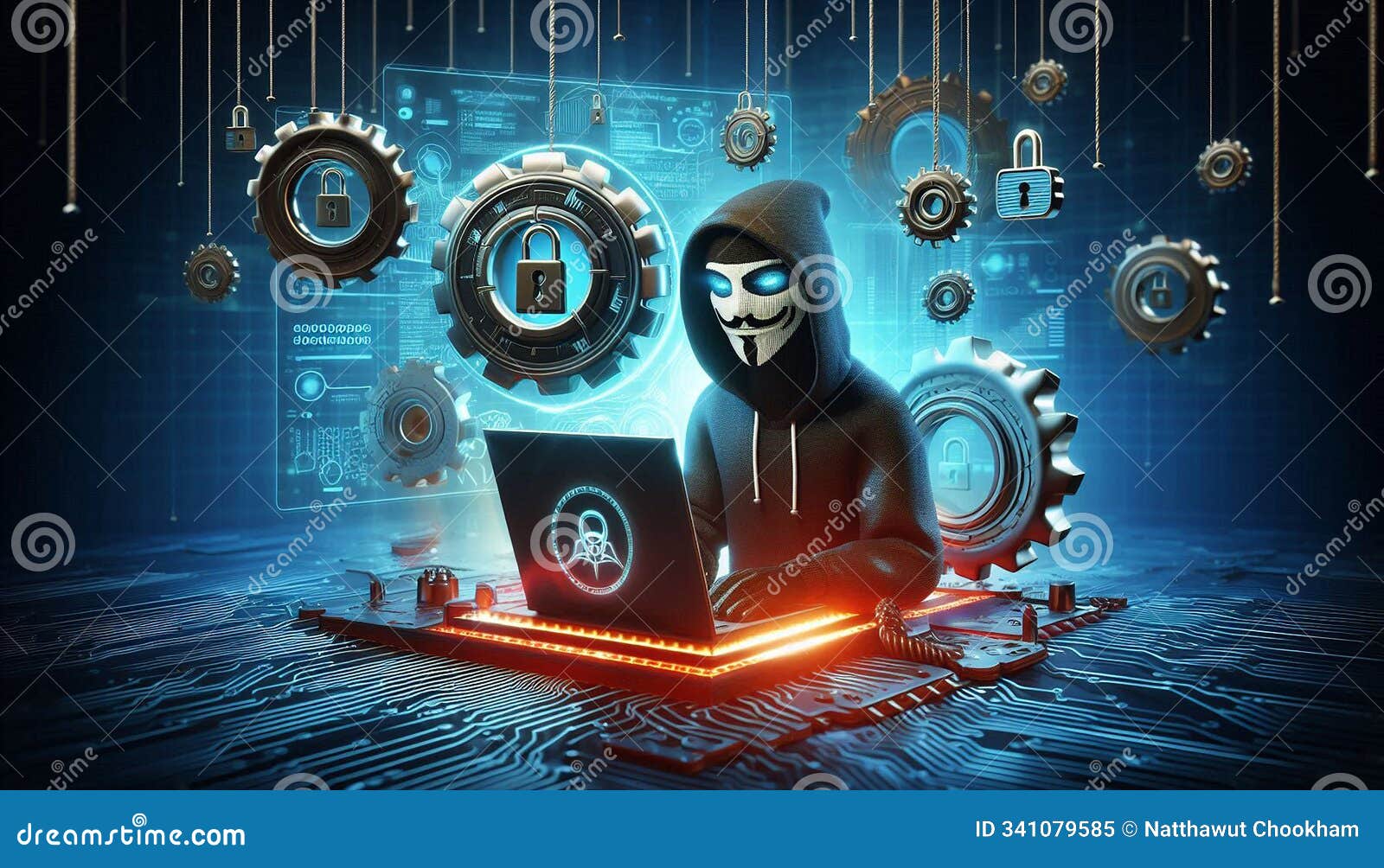Cybersecurity Concept with Hacker and Technology Elements Stock ...
