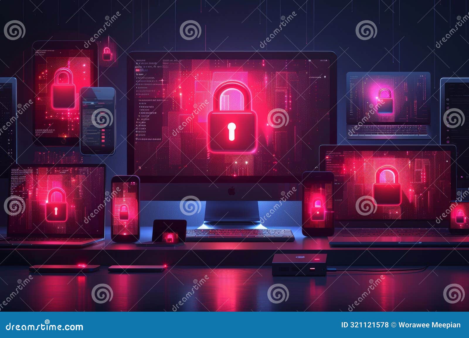 Cybersecurity Concept, Internet Security and Firewall on Screen Stock ...